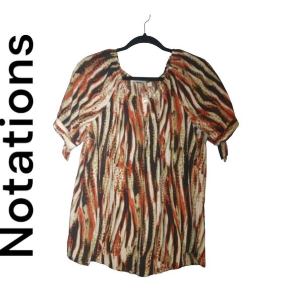 Notations | Tops | Notations Button Neck Tie Sleeve Roundneck Blouse ...